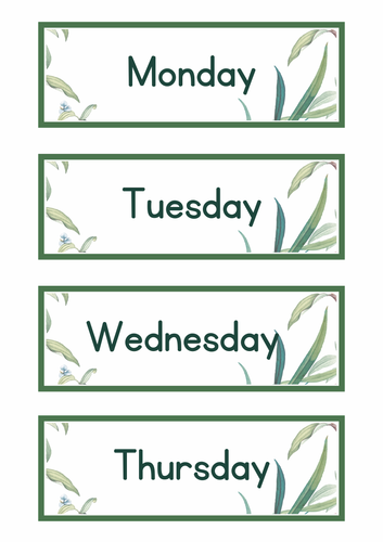 Botanical Days of the Week labels | Teaching Resources