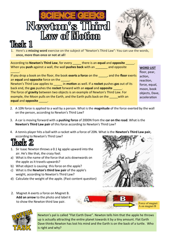 PHYSICS - Forces - Newton's Third Law - Newton's 3rd | Teaching Resources