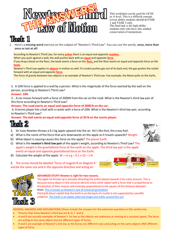 PHYSICS - Forces - Newton's Third Law - Newton's 3rd | Teaching Resources