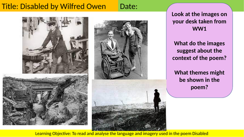 Disabled by Wilfred Owen IGCSE Poetry and Prose | Teaching Resources