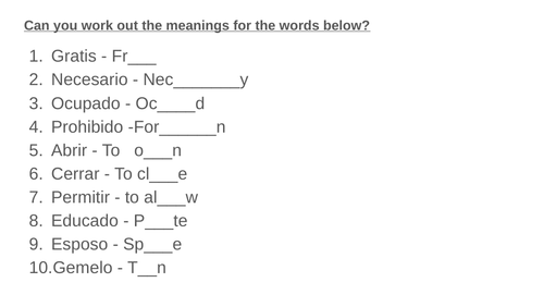 Spanish vocab activity 1 | Teaching Resources
