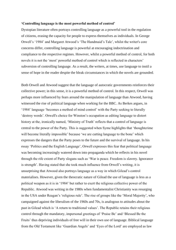 OCR A-Level The Handmaid's Tale and 1984 essay bundle | Teaching Resources