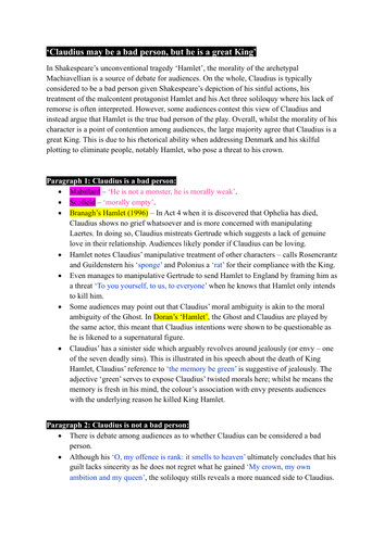 OCR A-Level Hamlet A* essay bundle | Teaching Resources