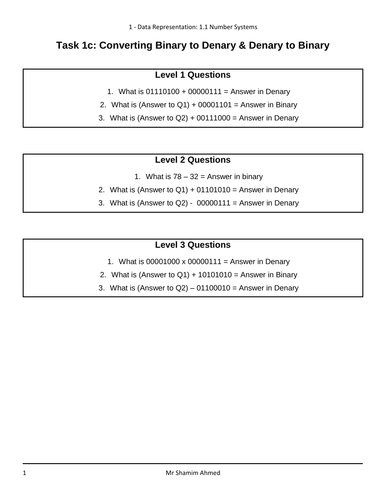 Igcse Computer Science Unit 1 Data Representation 1 1 Number Systems Teaching Resources