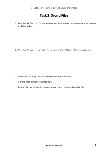 Igcse Computer Science Unit 1 Data Representation 1 2 Text Sound