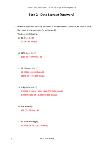 iGCSE Computer Science - Unit 1 Data Representation - 1.3 Data Storage and Compression ...