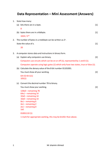 iGCSE Computer Science - Unit 1 Data Representation Mini Assessment ... iGCSE Computer Science - Unit 1 Data Representation Mini Assessment ...