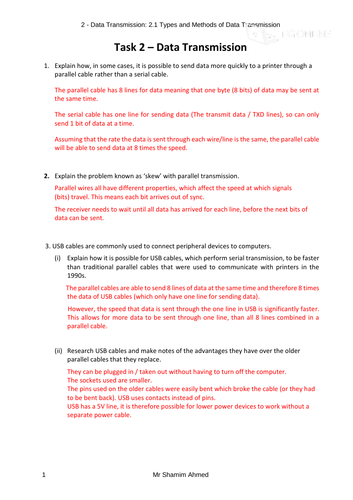 Igcse Computer Science Unit 2 Data Transmission 2 1 Types And