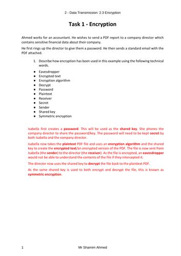 Igcse Computer Science Unit 2 Data Transmission 2 3 Encryption