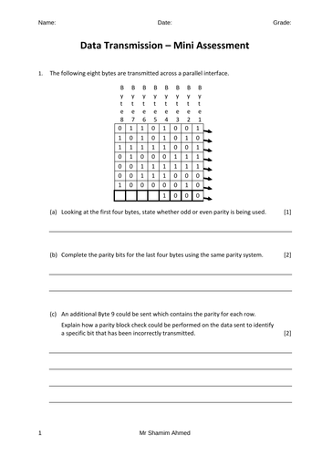 Igcse Computer Science Unit 2 Data Transmission Mini Assessment