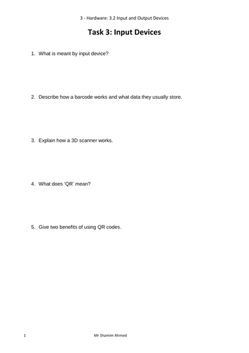 iGCSE Computer Science - Unit 3 Hardware - 3.2 Input and Output Devices | Teaching Resources