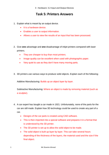 Igcse Computer Science Unit 3 Hardware 3 2 Input And Output Devices