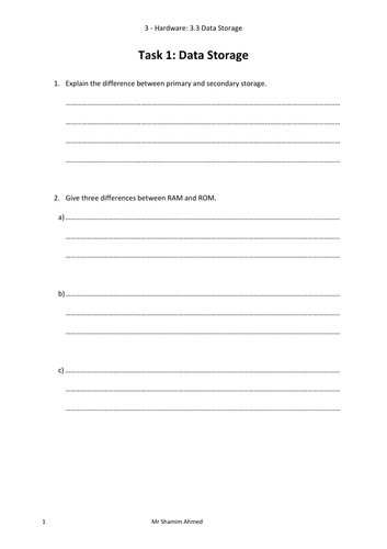 Igcse Computer Science Unit 3 Hardware 3 3 Data Storage Teaching Resources