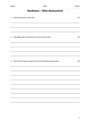 iGCSE Computer Science - Unit 3 Hardware Mini Assessment | Teaching ... iGCSE Computer Science - Unit 3 Hardware Mini Assessment | Teaching ...