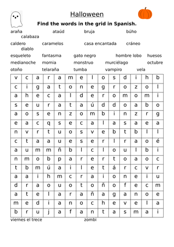 Halloween word search in Spanish | Teaching Resources