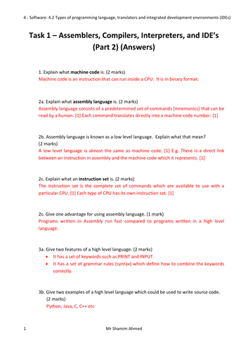 Igcse Computer Science Unit 4 Software 42 Types Of Programming Language Translators And Ides 7140