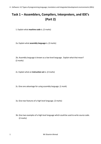 Igcse Computer Science Unit 4 Software 42 Types Of Programming Language Translators And Ides 6270