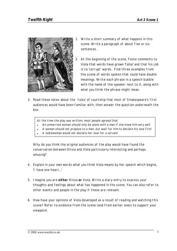 Twelfth Night FULL Scheme of work for Year 8 | Teaching Resources