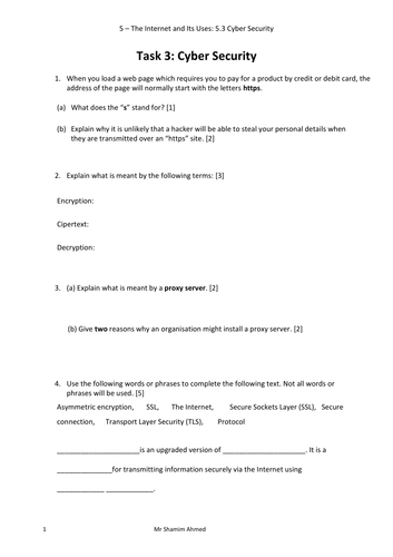 Igcse Computer Science Unit 5 The Internet And It Uses 5 3 Cyber Security Teaching Resources