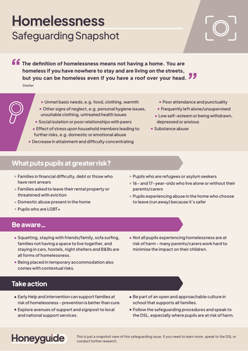 Safeguarding Training Snapshot - Homelessness | Teaching Resources