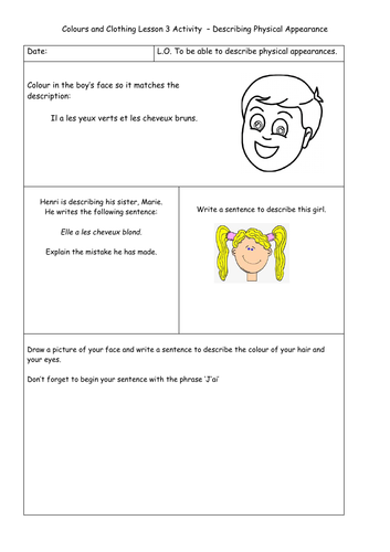 KS2 French Colours and Clothing Lesson 3 - Describing Appearances ...