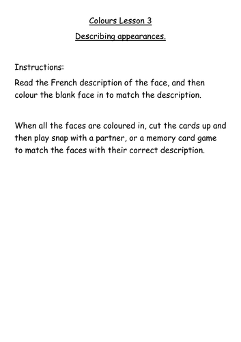KS2 French Colours and Clothing Lesson 3 - Describing Appearances ...