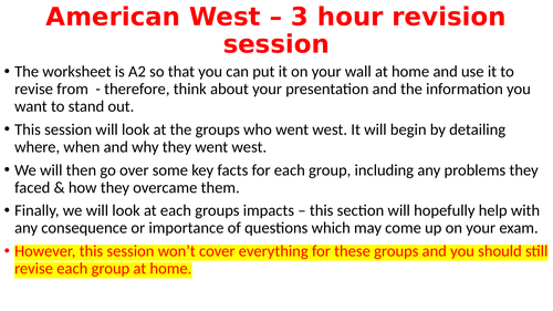 American West - Groups who Migrated West - Revision Booklet ...