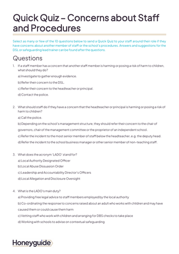 Safeguarding Quiz Pack | Teaching Resources