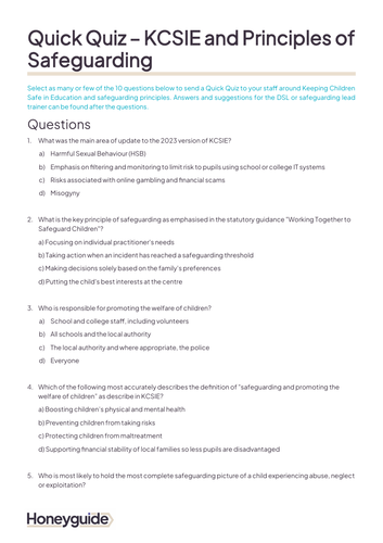 Safeguarding Training Quiz - KCSIE Updates | Teaching Resources