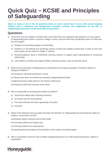 Safeguarding Training Quiz - KCSIE Updates | Teaching Resources
