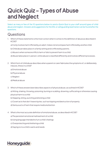 Safeguarding Training Quiz - Abuse & Neglect | Teaching Resources