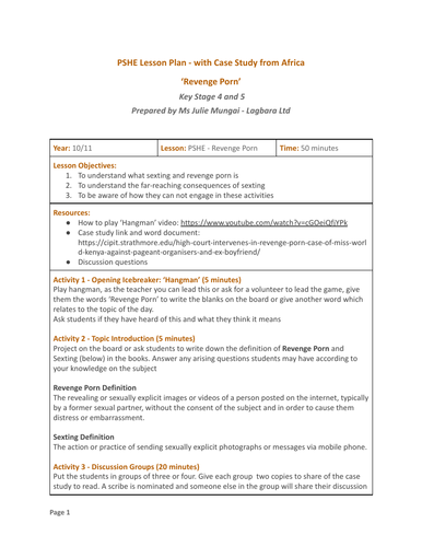 'Revenge Porn' Topic with Case Study from Africa: PSHE Lesson Plan ...
