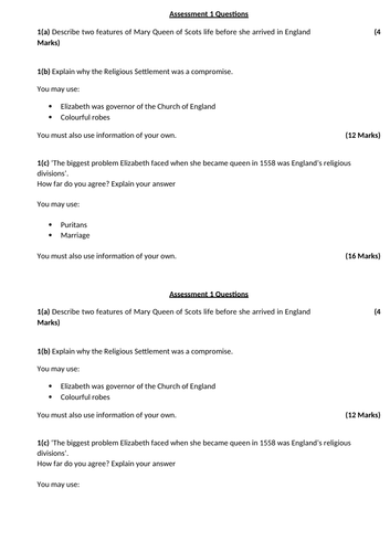 Elizabethan England - Unit 1 - Knowledge & Assessment Booklet + All ...
