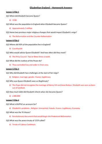 Elizabethan England - Unit 1 - Knowledge & Assessment Booklet + All ...