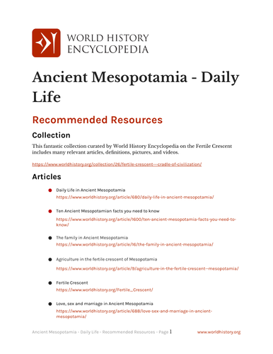 Mesopotamia: Daily Life | Teaching Resources