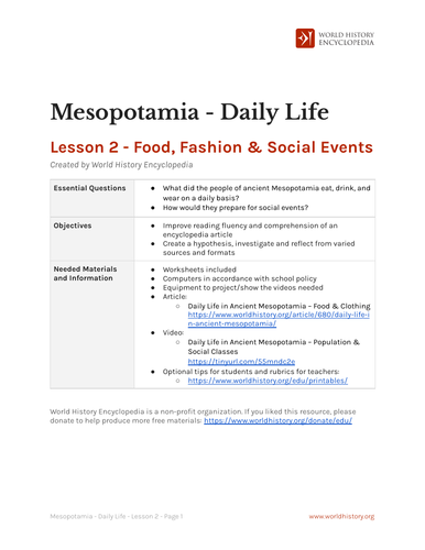 Mesopotamia: Daily Life | Teaching Resources