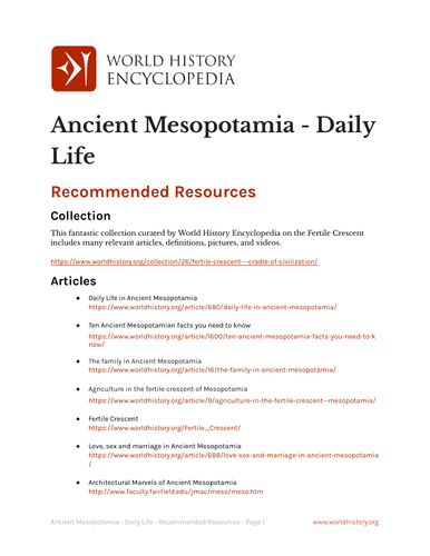 Mesopotamia: Daily Life | Teaching Resources