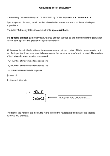 A-Level AQA Biology - Calculating Biodiversity | Teaching Resources