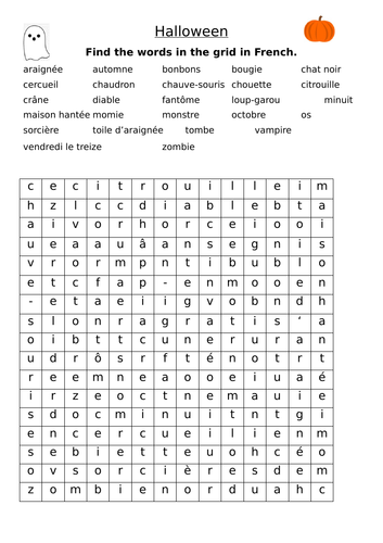 Halloween word search in French | Teaching Resources