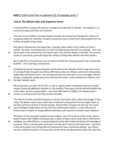 CIE IGCSE 0500: Paper 1 Q1(a-e) Comprehension (FULL LESSON) | Teaching ...