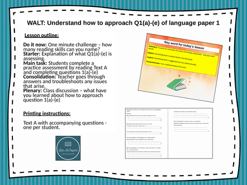 CIE IGCSE 0500: Paper 1 Q1(a-e) Comprehension (FULL LESSON) | Teaching ...