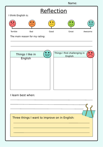 Subject reflection sheet for the new school year | Teaching Resources