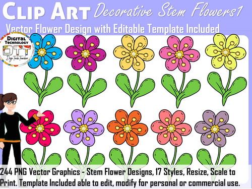 Flower Vector Clip Art 1, Vector Flower Clip Art, Stem Flower Clip Art ...