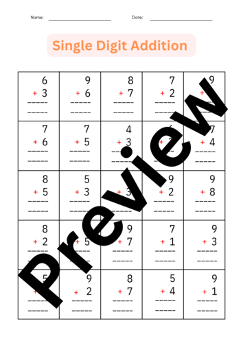 printable single digit addition 1 to 10 Number Math Worksheets for ...