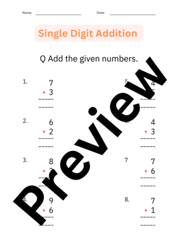 printable single digit addition 1 to 10 Number Math Worksheets for ...