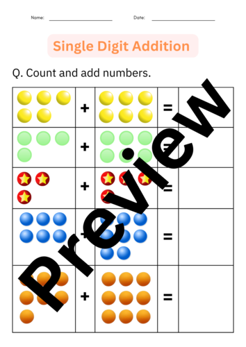 printable single digit addition 1 to 10 Number Math Worksheets for ...