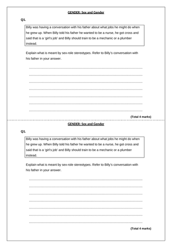 SEX AND GENDER [A-Level Psychology - Gender Topic] | Teaching Resources