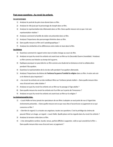 Au revoir les enfants teaching pack | Teaching Resources