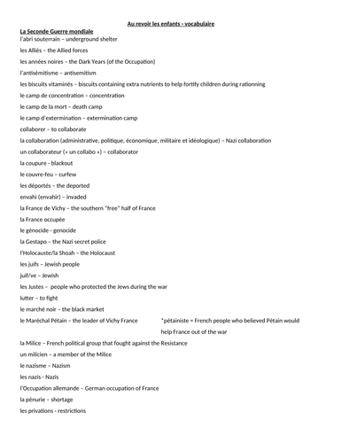 Au revoir les enfants teaching pack | Teaching Resources