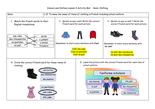 KS2 French Colours and Clothing - Lesson 4 - Basic Clothing including ...